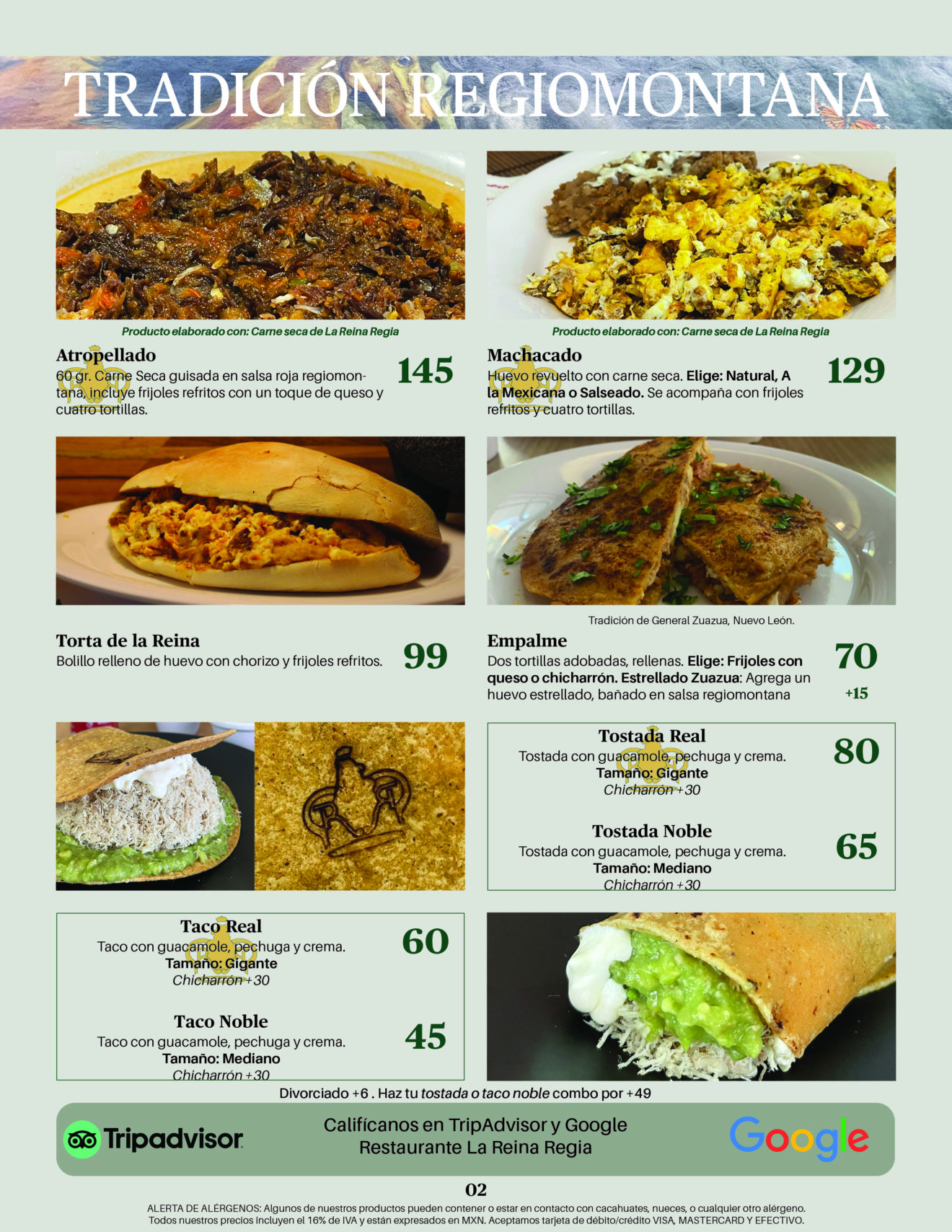 Menú - Restaurante La Reina Regia