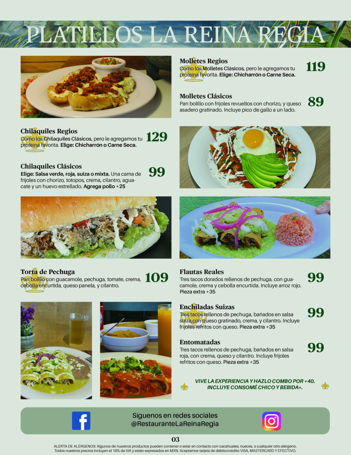 Menú - Restaurante La Reina Regia