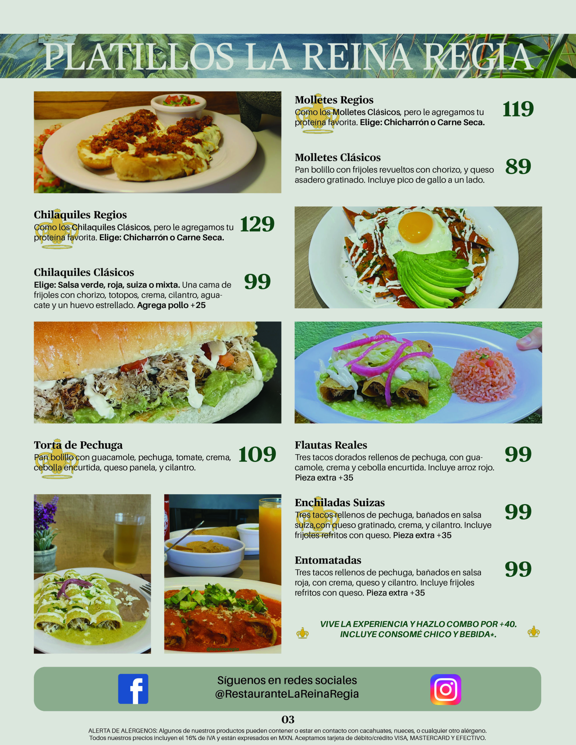 Menú - Restaurante La Reina Regia